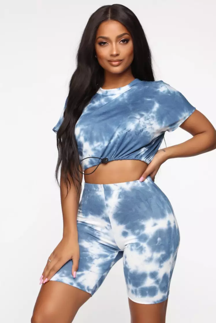 Fashion Nova Cynthia Tie Dye Sett - Blå