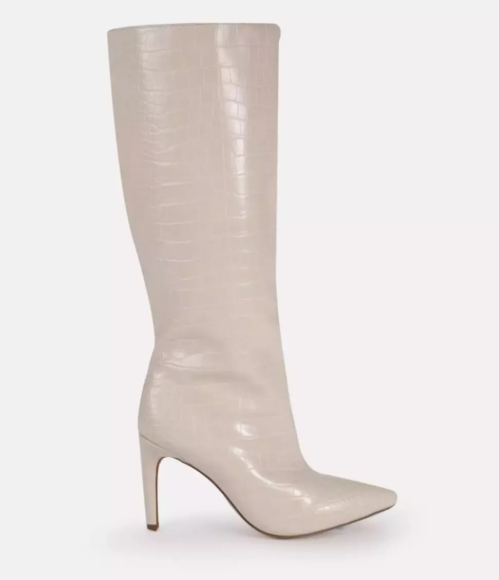 Cream Mock Croc Tubular Mhuru Stiletto Boots