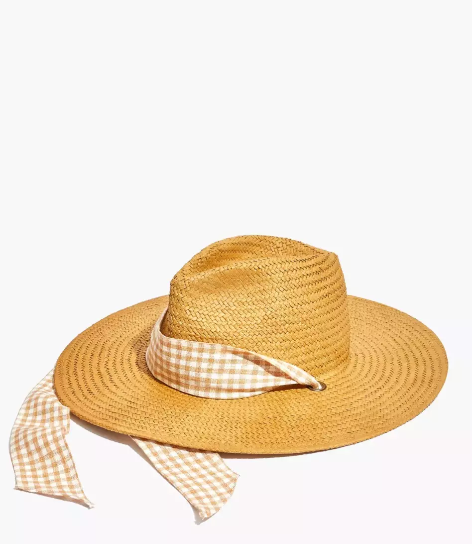 Gingham Tie Straw Hat