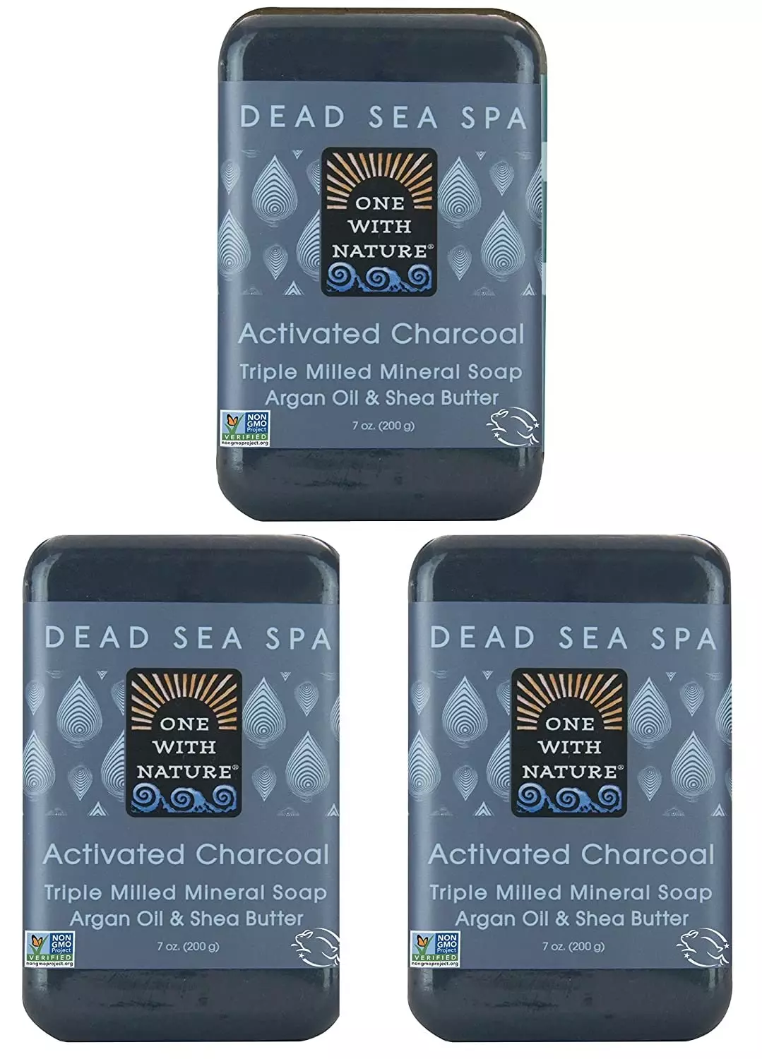 Savon au charbon actif One With Nature Dead Sea Spa (paquet de 3)