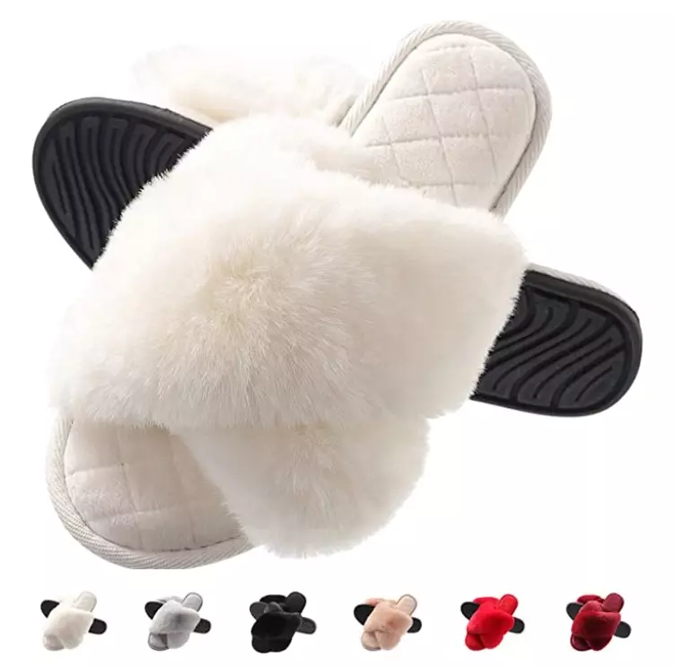 COCOHOME Womens Cross Band Slippers Fuzzy