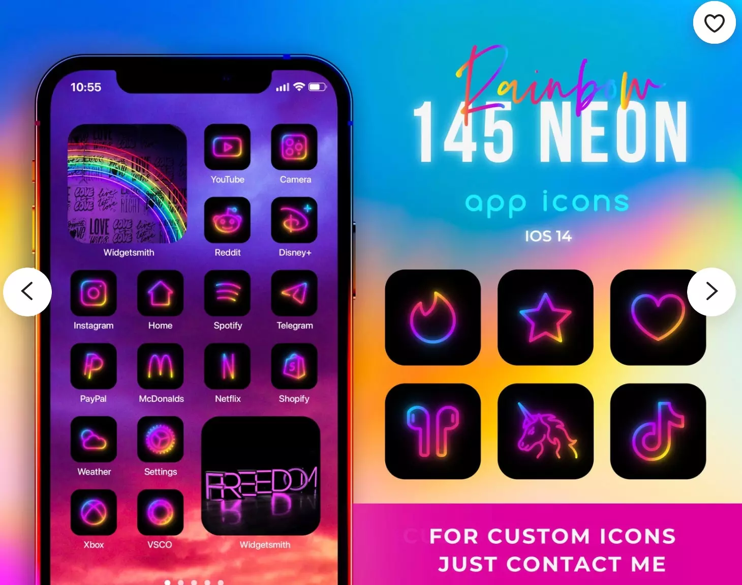 Ikony Rainbow Neon iOS 14