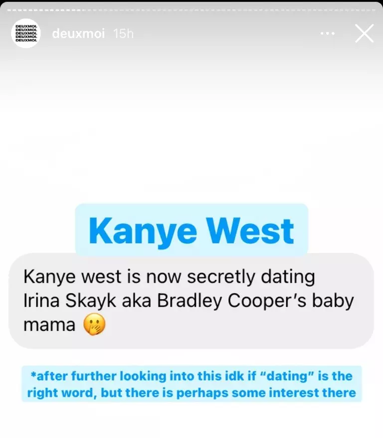 DeuxMoi, Kanye'nin Irina ile olan ilişkisinin haberini verdi