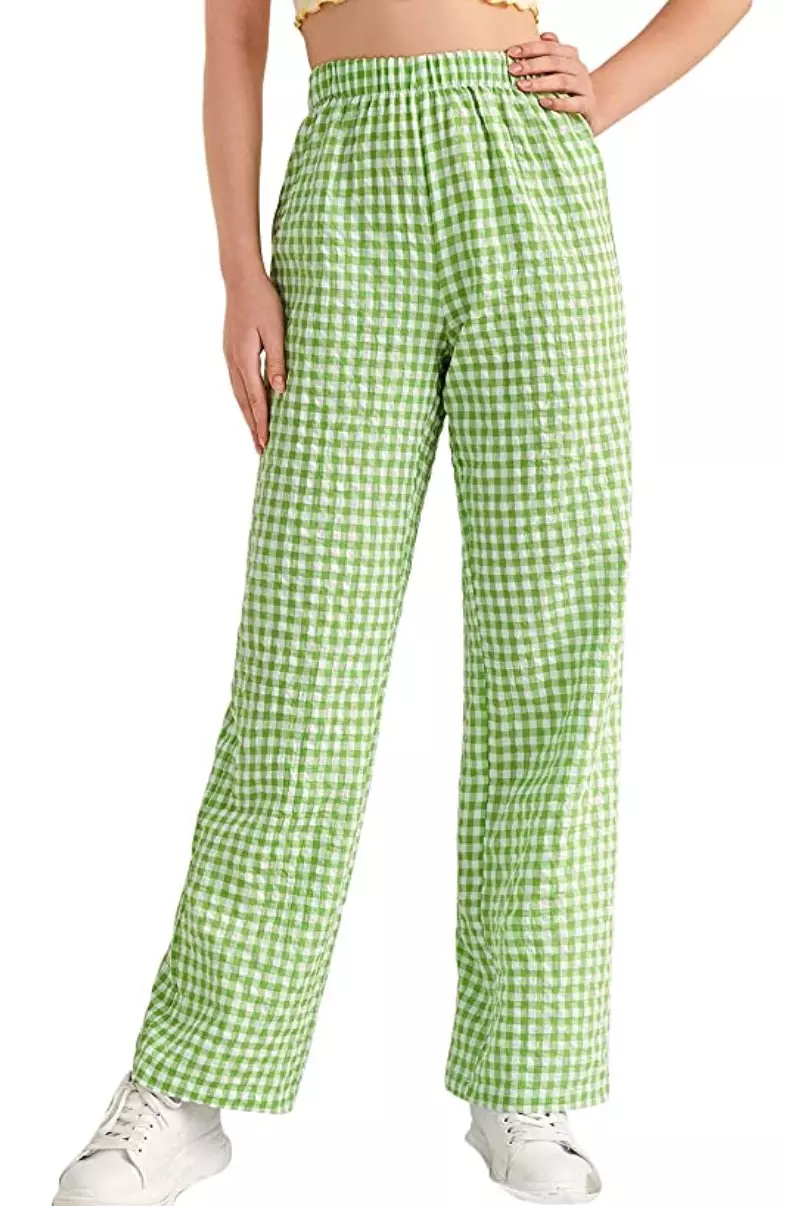 SOLY HUX Azimayi a Gingham Elastic Waisted Wowongoka Miyendo Mathalauza