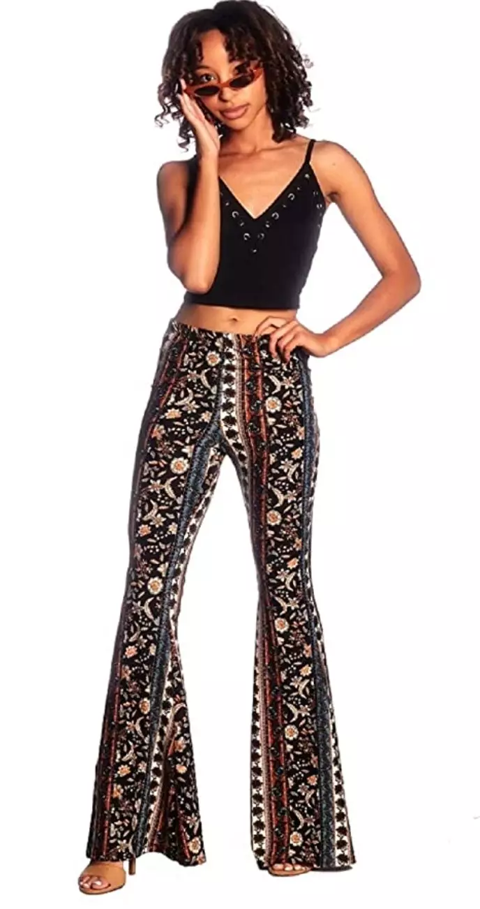 SWEETKIE Boho Flare Pants, Na roba Waist, Faɗin Wando na Mata, M & Bugawa, Tsagewa da Don haka ...