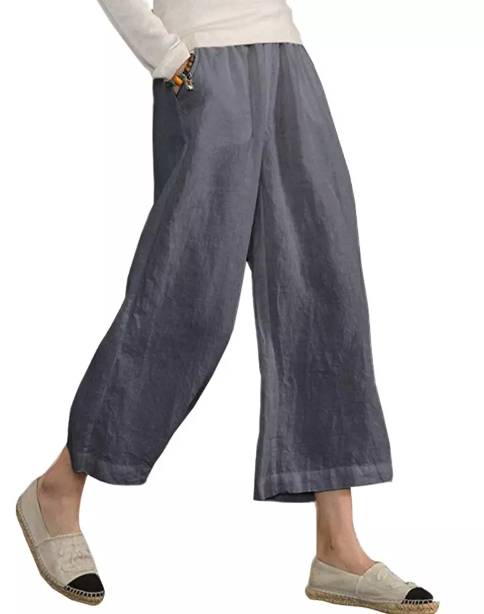 ECUPPER Pantaloni larghi a gamba larga da donna in cotone elasticizzato casual in vita