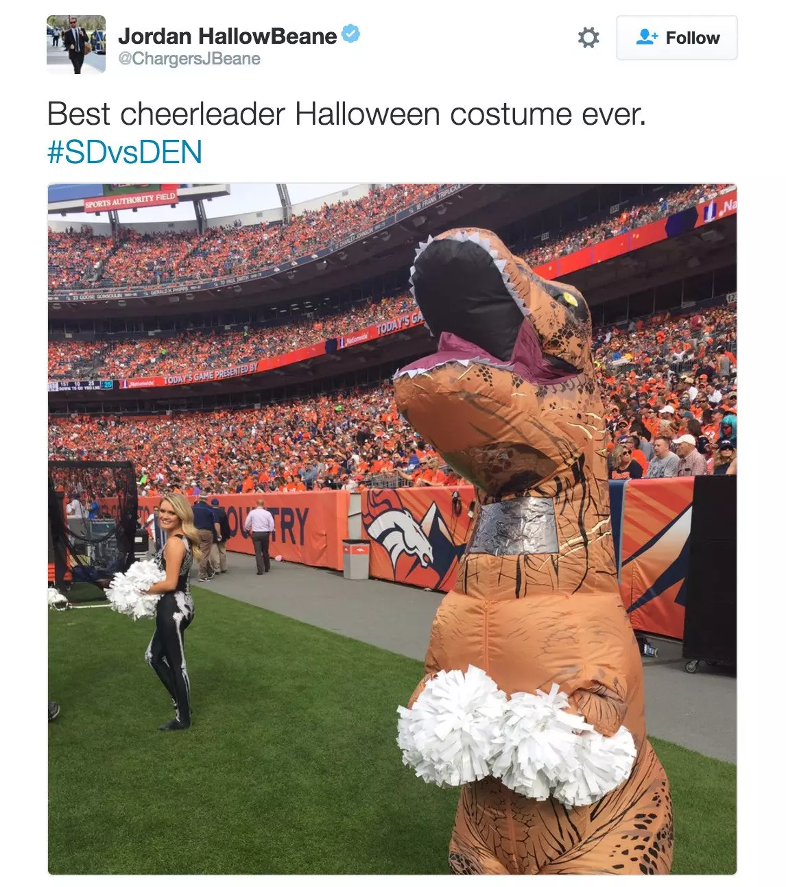 ทุกคนตกหลุมรักชุด T-Rex ของ Broncos Cheerleader 125450_2