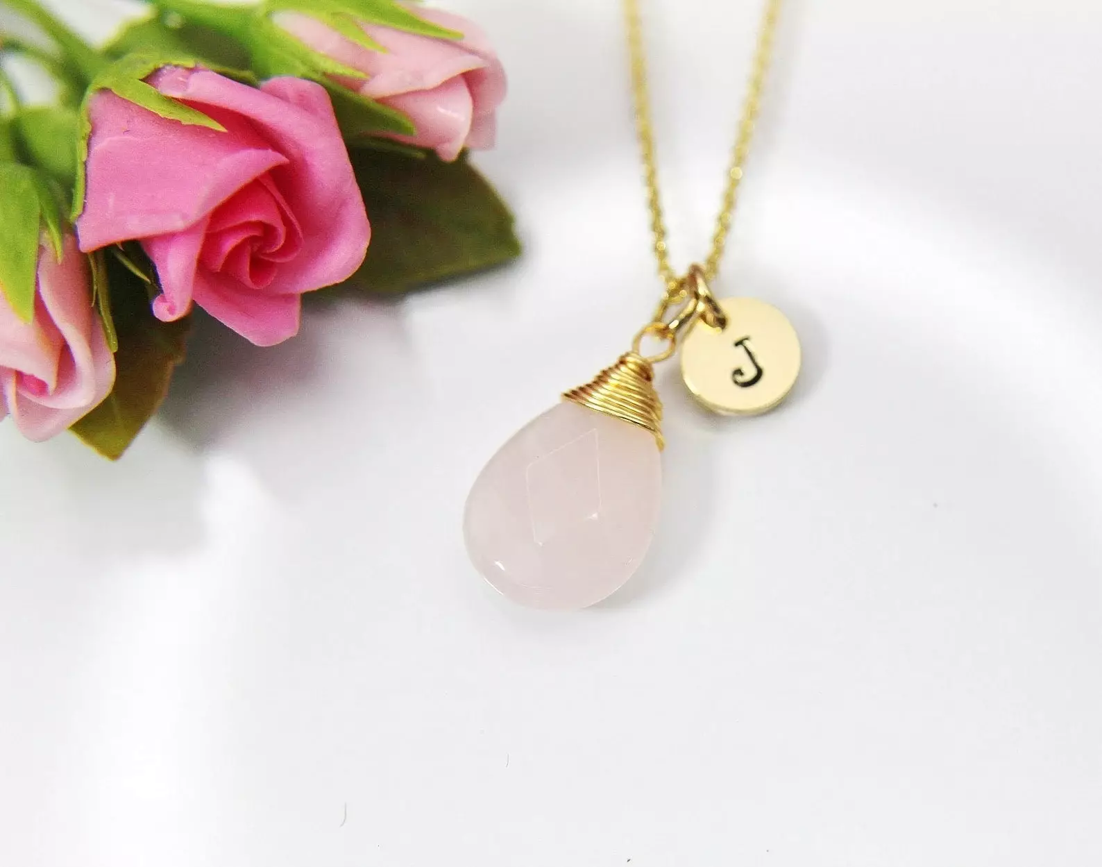 Golide Natural Rose Quartz mkanda