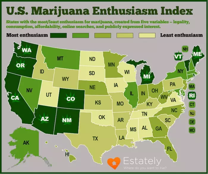 Ha Ön füvet dohányzik, ez a 10 legjobb amerikai állam, ahol élhet 20311_1