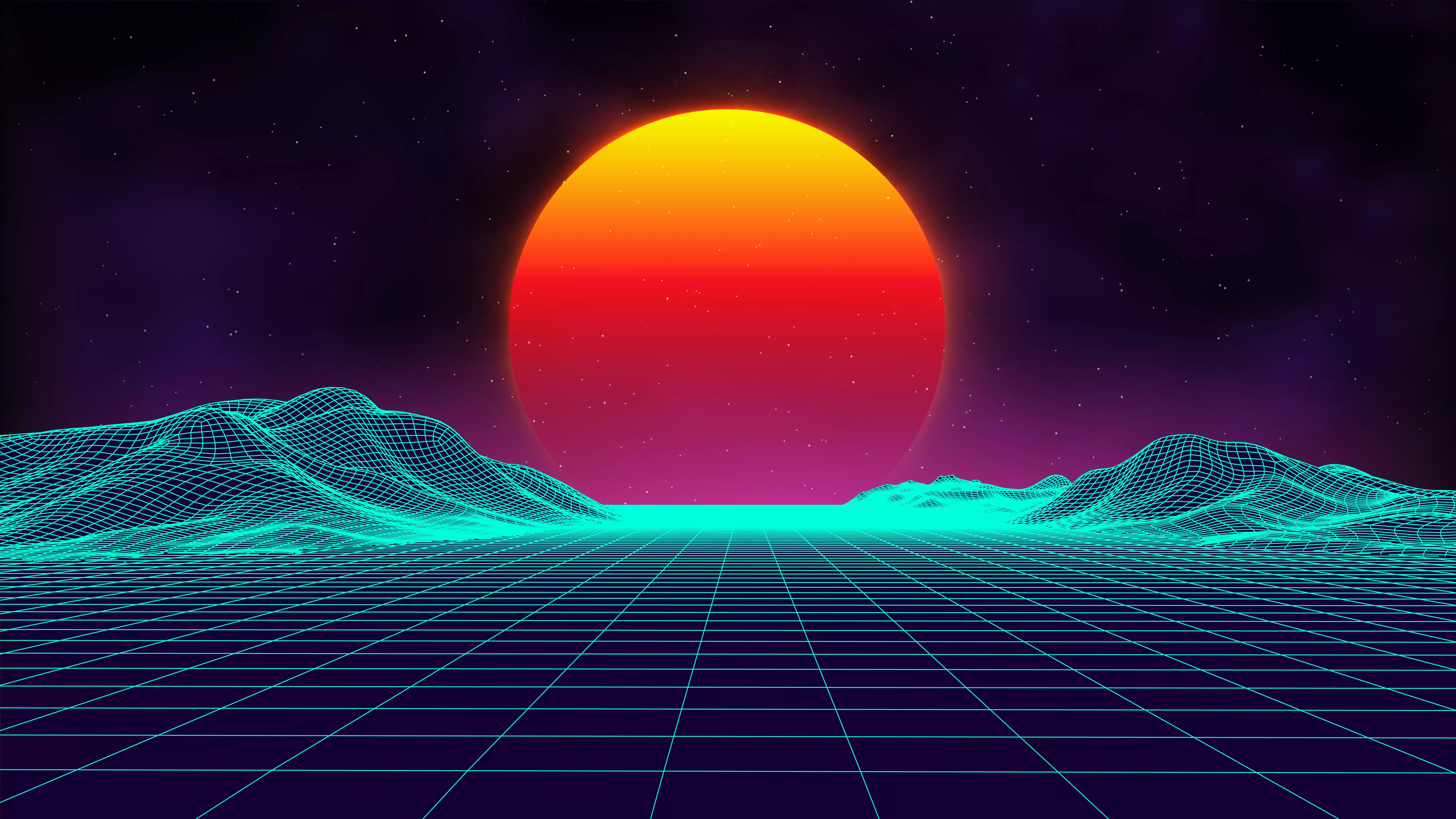 Isitayela se-Retro esingemuva kwe-futuristic landscape 1980s. I-Digital Retro landscape cyber surface. Iphathi yama-80s ...