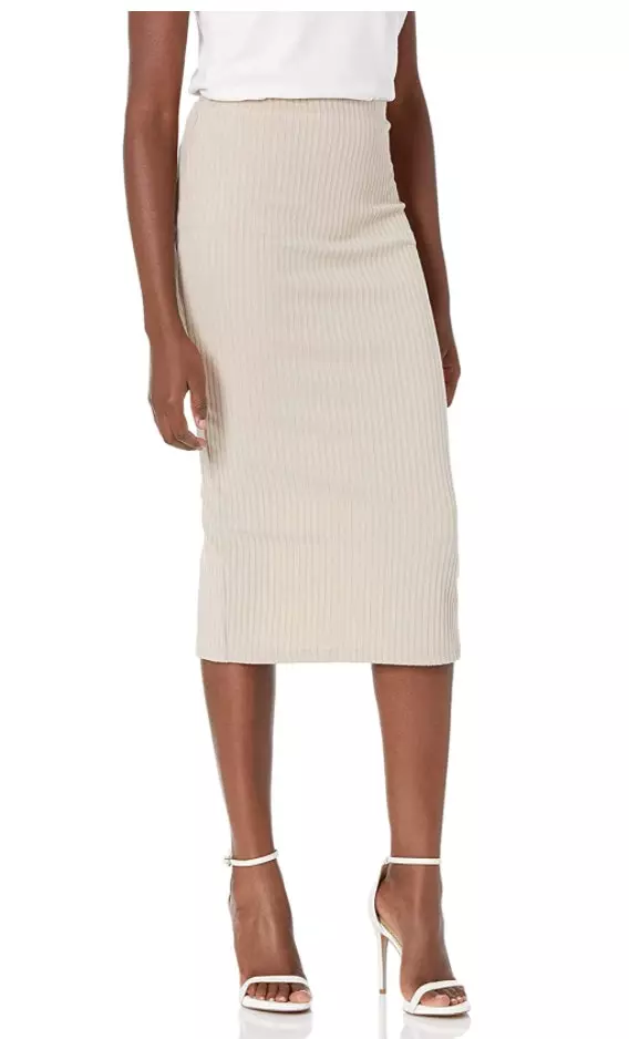 SheIn Basic Plain Stretchy Ribbed Knit Split Full Length Skirt