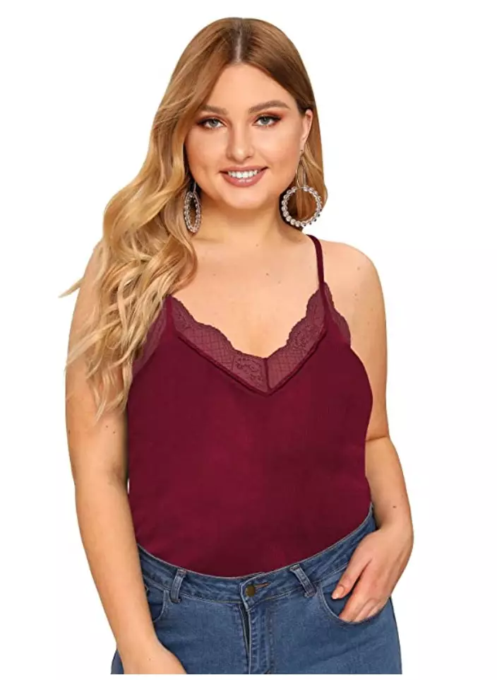 SheIn V Neck Ärmlos Spëtzekleeder Top