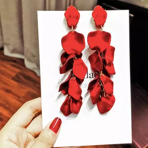 GVUSMIL Panjang Akrilik Rose Petal Drop Menjuntai Earrings