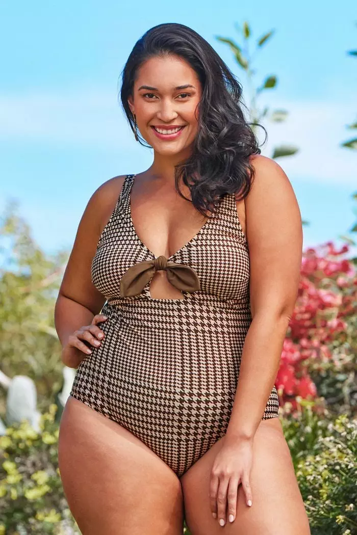 Rachel Houndstooth Plus Size One Piece badedrakt