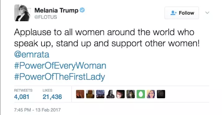 Melania Trump Hashtag-a 'Inspiring' di tweetê de diweşîne û kes nikare wê deşîfre bike 33991_1