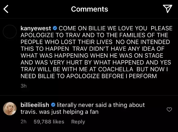 Billie va aplaudir després que Kanye li demanés disculpes a Travis Scott 3472_1