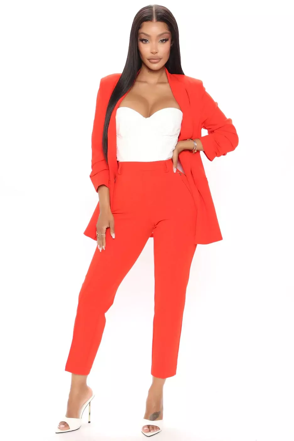 Business Classy Blazer Pant Set - Կարմիր