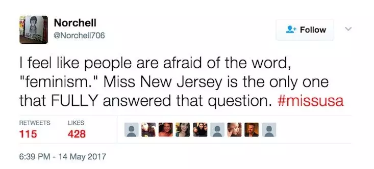 ಸ್ತ್ರೀವಾದದ ಬಗ್ಗೆ ಅವರು ನೀಡಿದ ಉತ್ತರಕ್ಕಾಗಿ ಜನರು ಮಿಸ್ USA ವಿಜೇತರ ಮೇಲೆ ಕೋಪಗೊಂಡಿದ್ದಾರೆ 44102_6