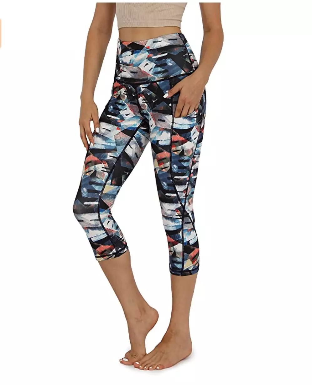 ODODOS Alta Talia Yoga Capri Leggings kun Poŝoj