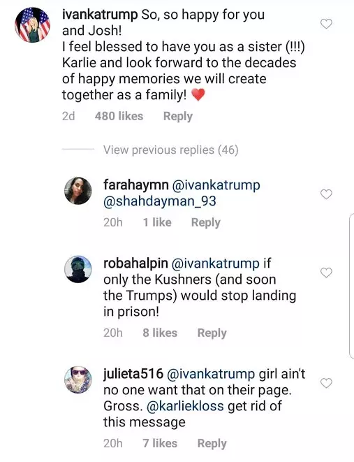 Il commento di Ivanka Trump sul post di fidanzamento di Karlie Kloss ha davvero incazzato i fan 64432_2