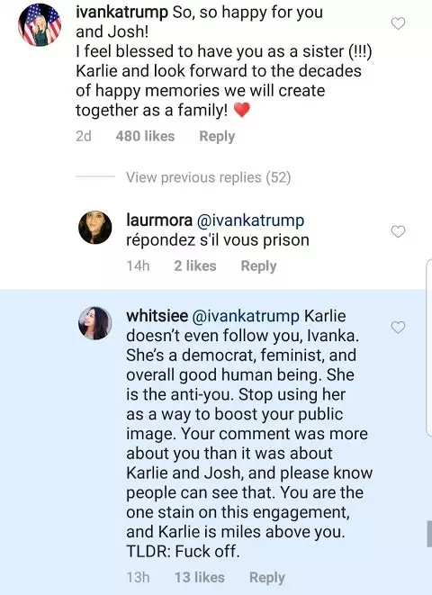 O comentario de Ivanka Trump sobre a publicación de compromiso de Karlie Kloss ten os fans moi cabreados 64432_5