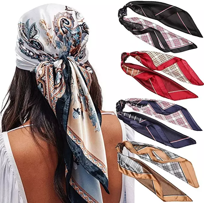 AWAYTR 35” Satin Square Head Scarves (4-pack)