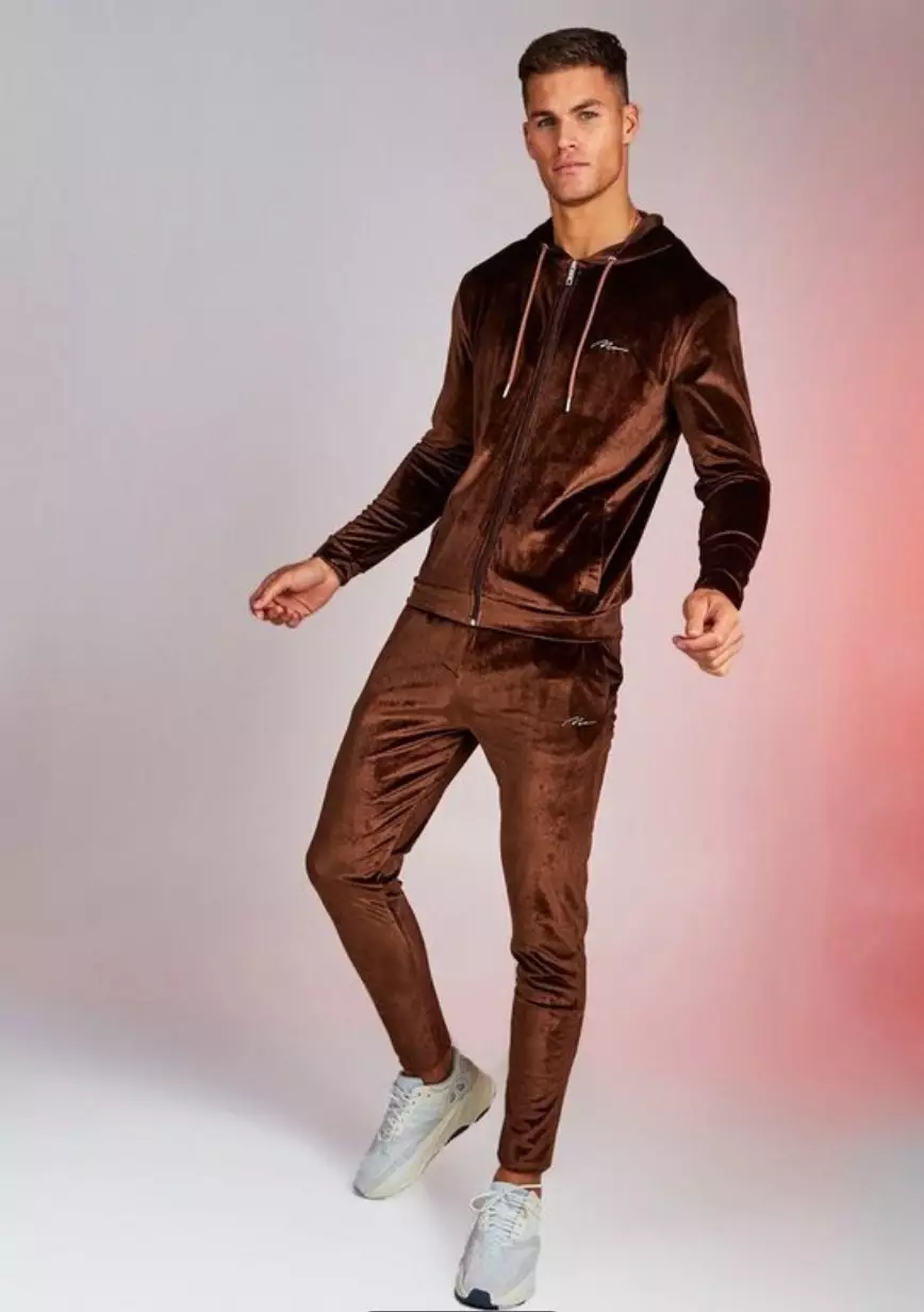 MAN SIGNATURE shiny VELOR HOODED TRACKSUIT