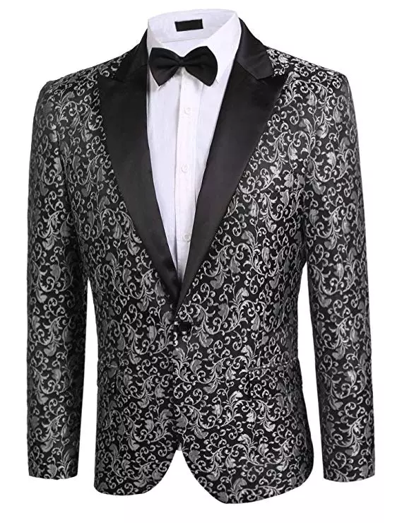 JINIDU Aṣọ Awujọ Aṣọ ododo Awọn ọkunrin Aṣọ Alẹ Alẹ Jakẹti Igbeyawo Blazer Prom Tuxedo