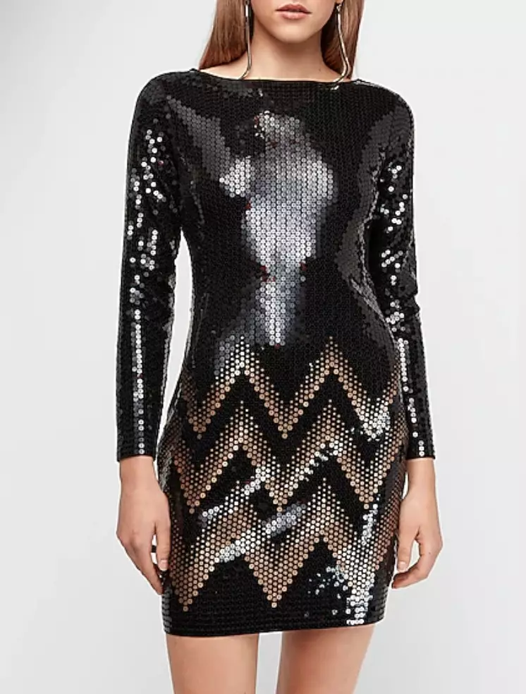 Ṣii Back Sequin Bodycon imura