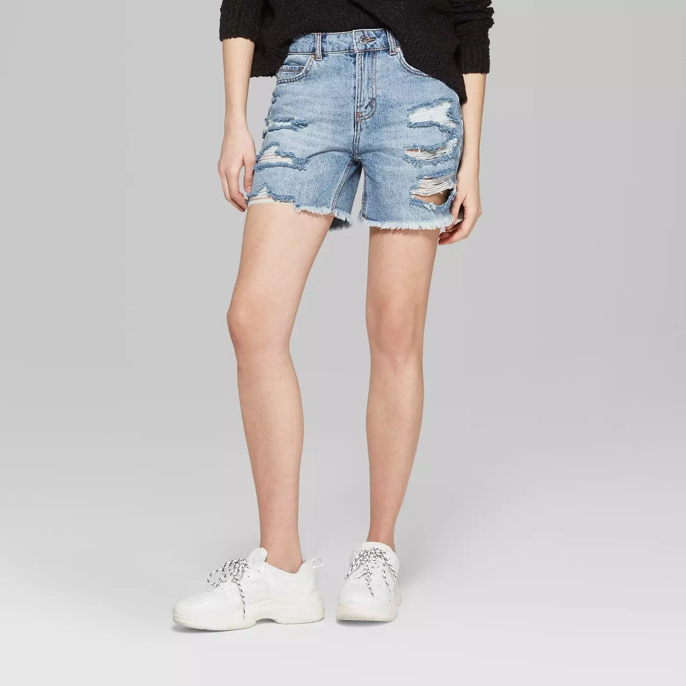 Akụkọ ifo ọhịa dị elu ebibiri ogologo ogologo Jean Shorts