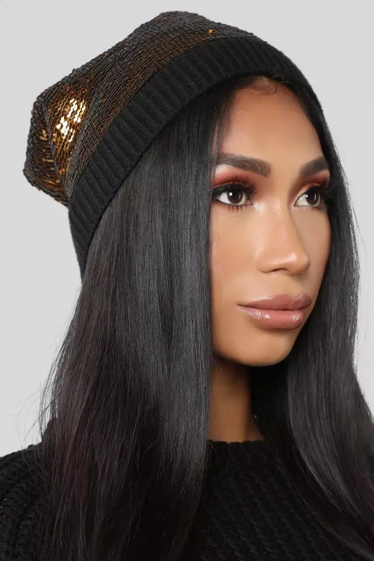 Sundan ang The Sequins Beanie - Gold/Black