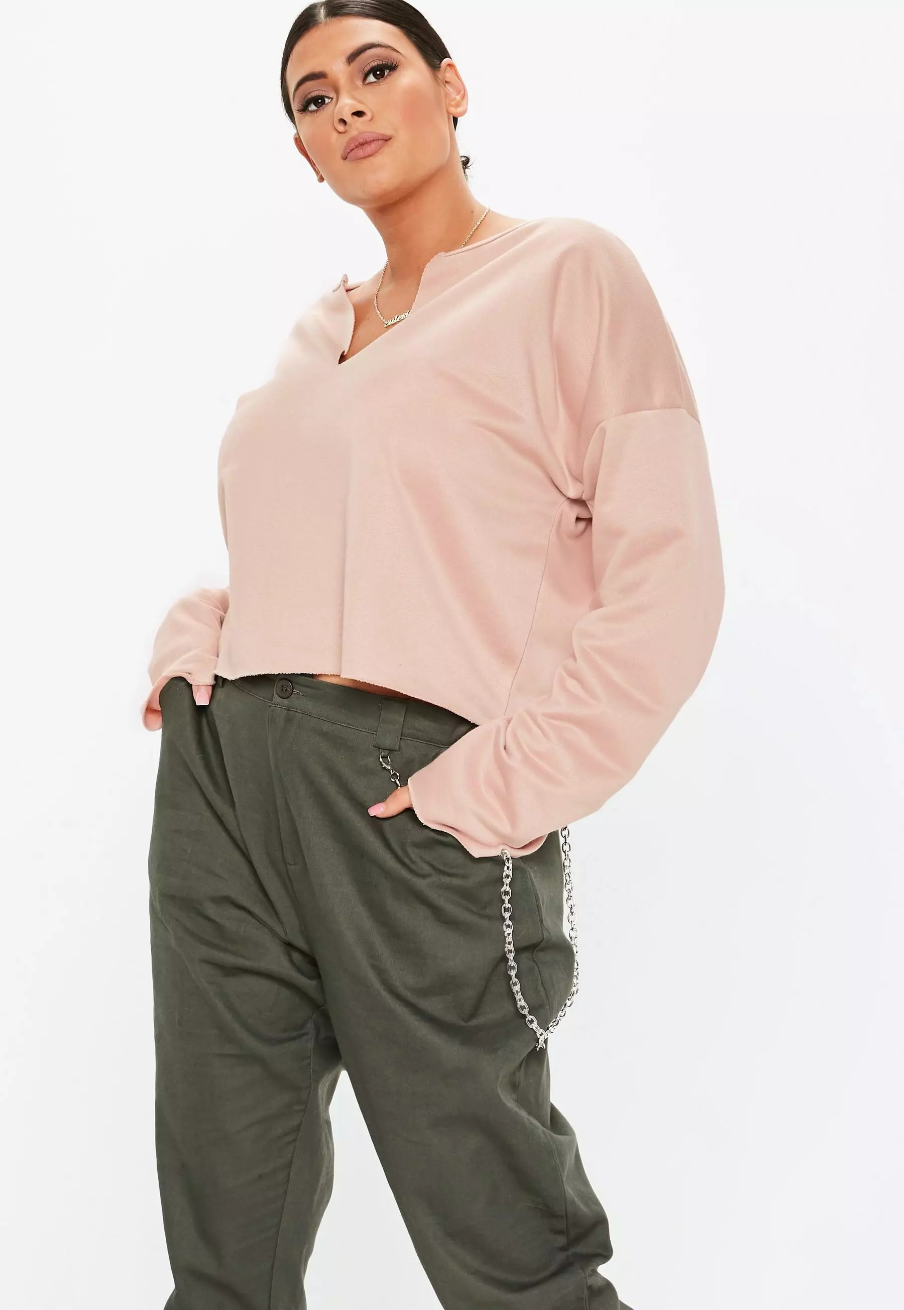 plus size blush cropped sweatshirt