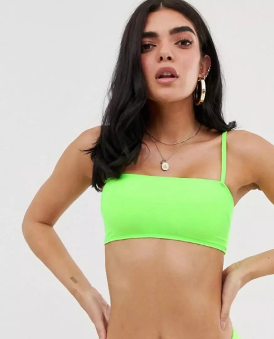 ASOS Apẹrẹ square bandeau irugbin bikini oke ni alawọ ewe neon