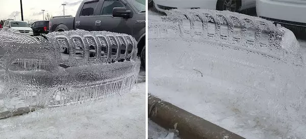 Jeep efterlader frosset aftryk af kofanger på parkeringsplads efter isstorm (billeder) 8555_4