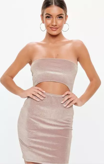 Rozkolora Velura Glittera Bandeau Bodycon Mini Dress