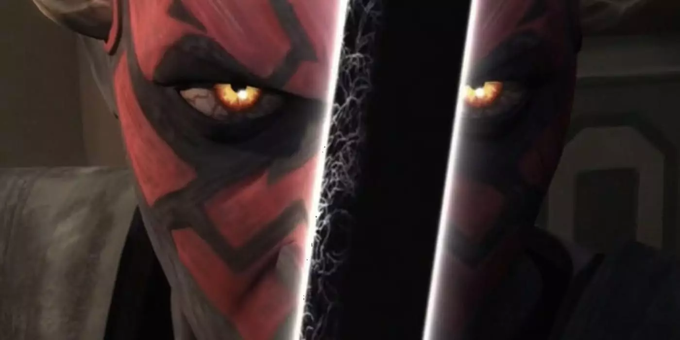 Darth Maul leis an Darksaber i Star Wars: Reibiliúnaithe