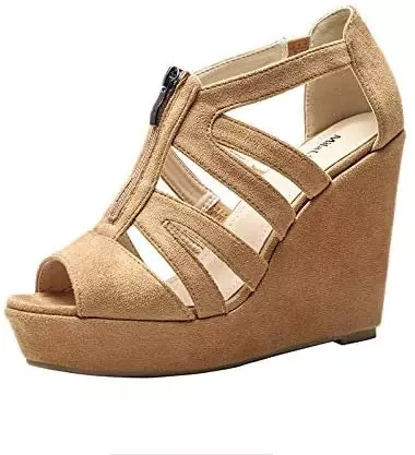 Milaa Lady Zippery Strappy Open Toe Platform Wedges