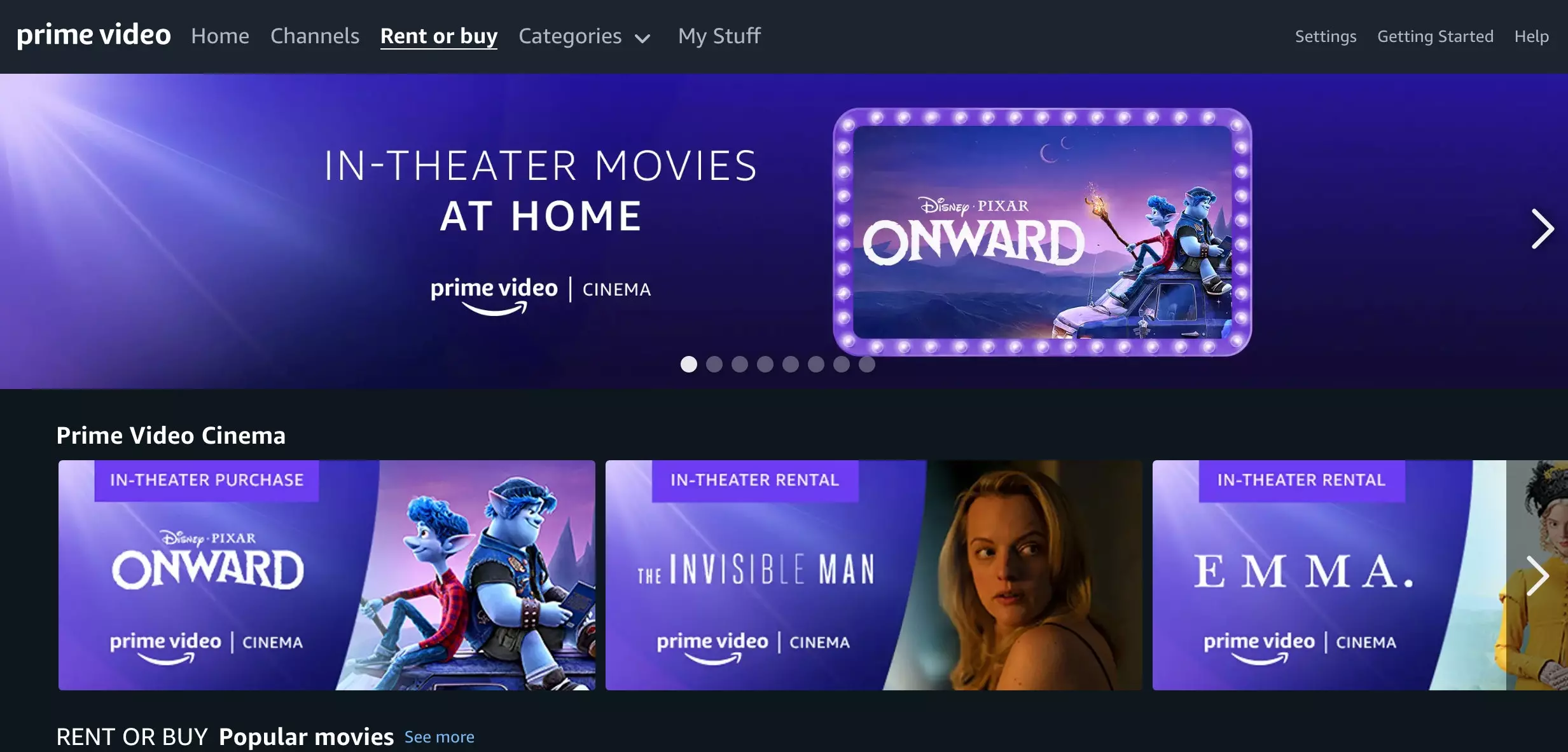 Amazon Prime Video telah menambah hab pawagam untuk filem dalam teater.